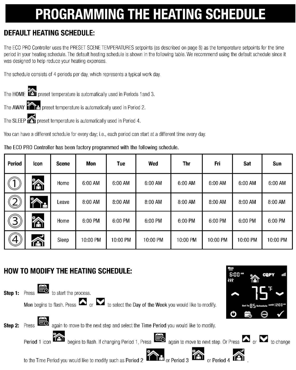 King Electric - ECO2S PRO Support - Programming Heating Schedule - ECO ...